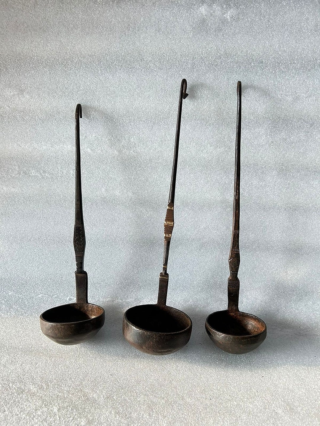 Antique Solid Iron Oil Spoon Old Iron Fine Hand Carved Brass Fitted ...