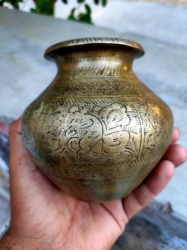 Antique Original Brass Water Pot Old Hand Carved House Pot - Etsy