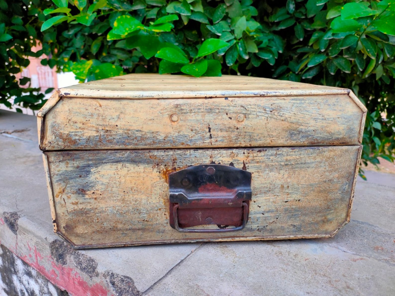 Old Iron Indian Suitcase Hand Painted Cream Iron Travel Trunk | Etsy
