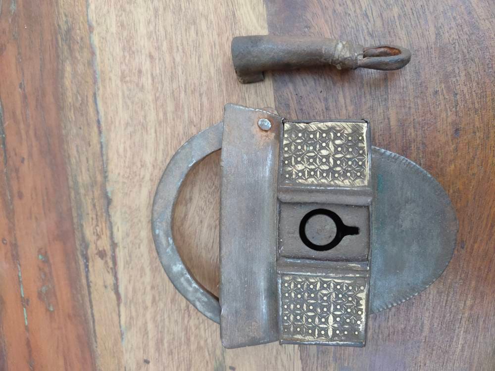 Antique Unique Shape Lock Iron Brass Work Padlock Old Hand Crafted ...