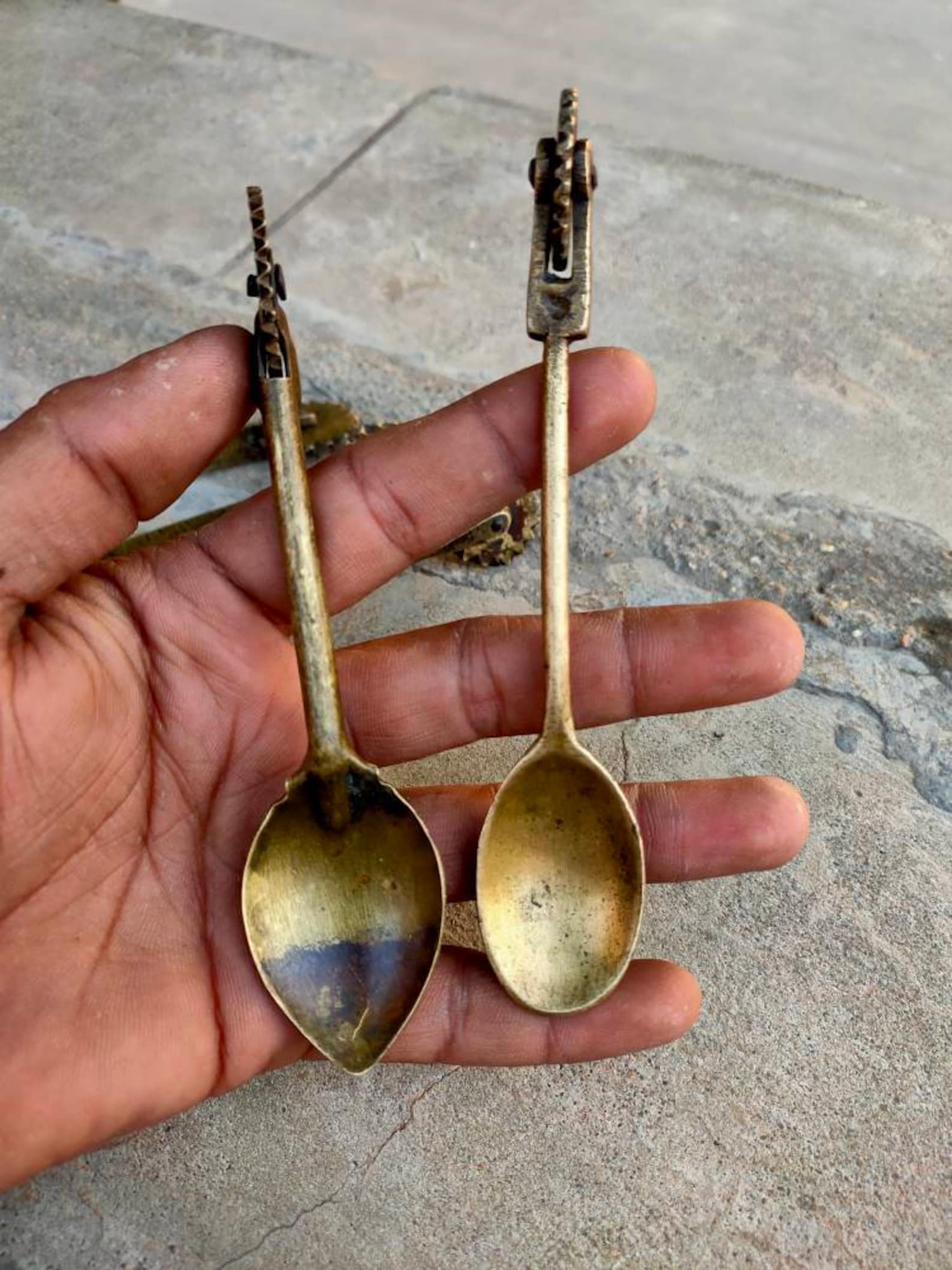 Antique Brass Spoon Vegetable Spoon With Cutter Spoon Old - Etsy
