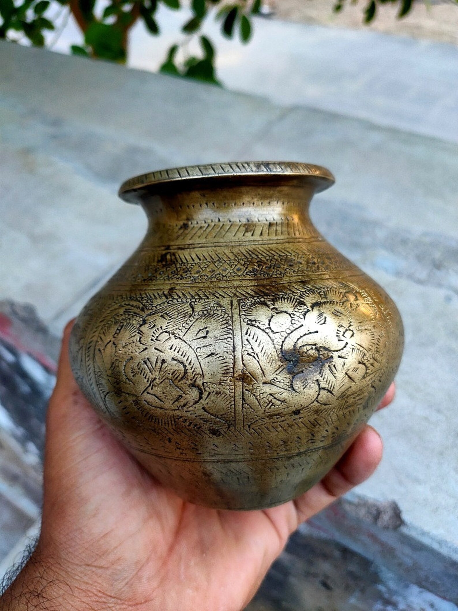 Antique Original Brass Water Pot Old Hand Carved House Pot - Etsy