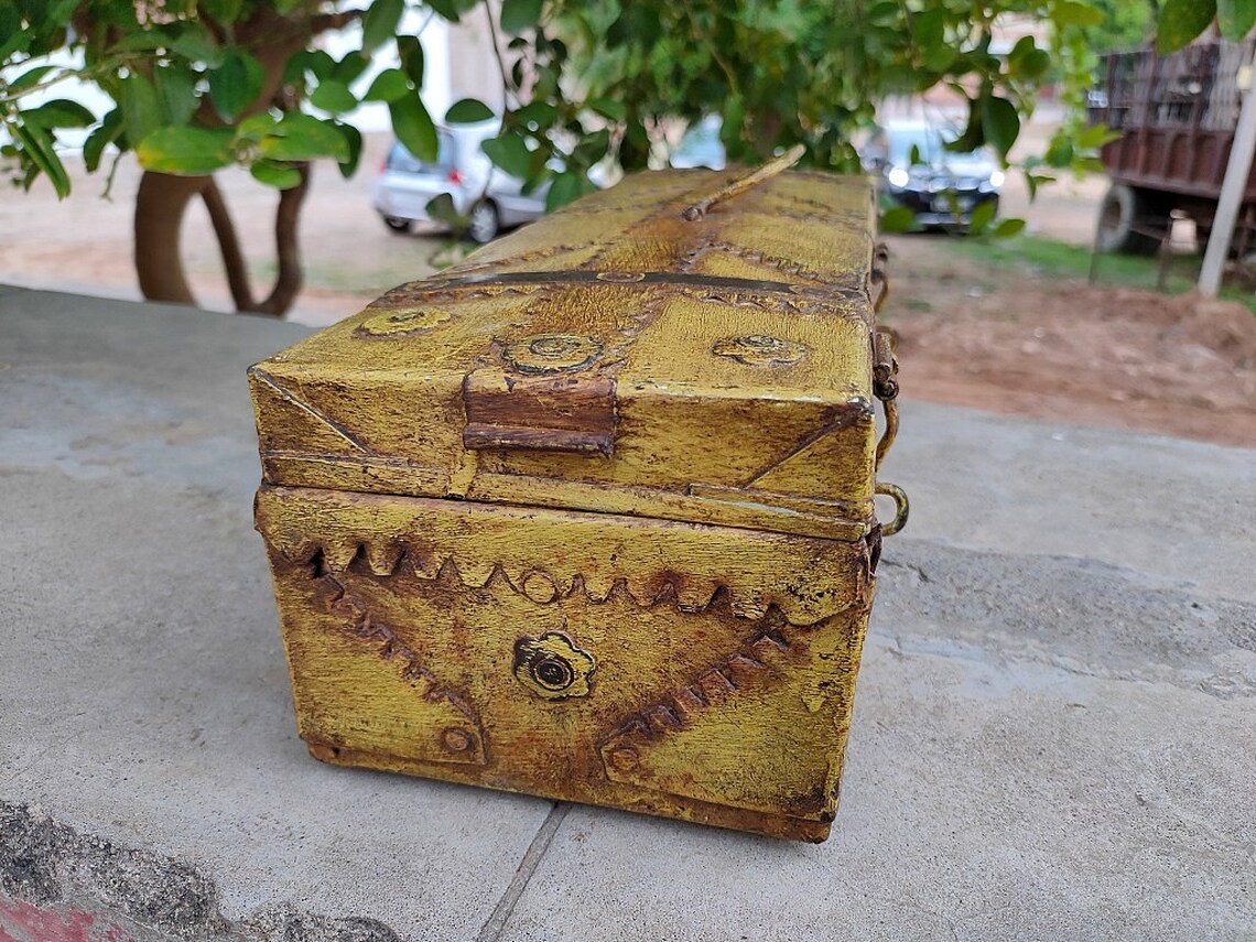 Vintage Brass Work Iron Box Indian Iron Smith Box Money Box - Etsy