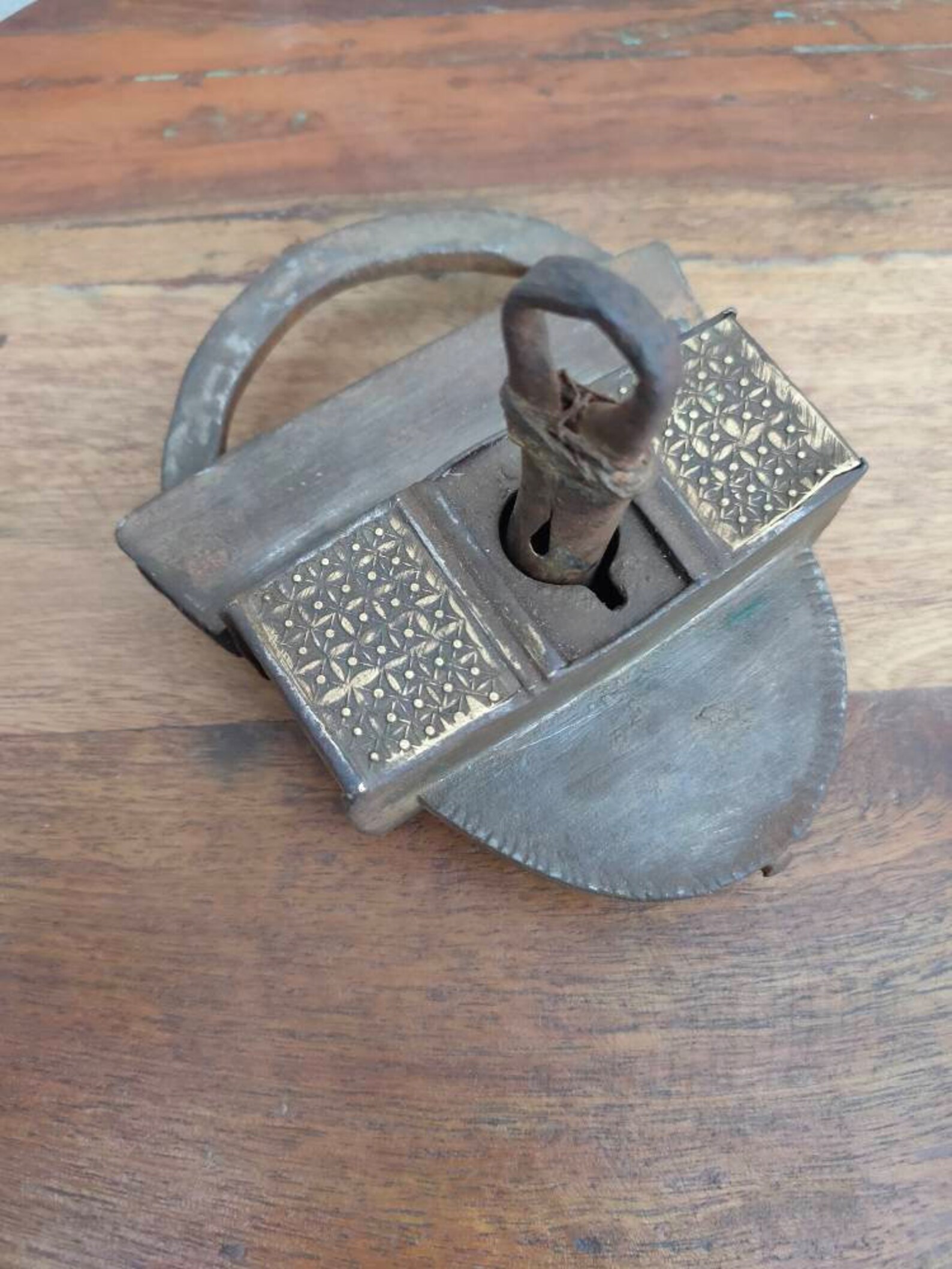 Antique Unique Shape Lock Iron Brass Work Padlock Old Hand Crafted ...