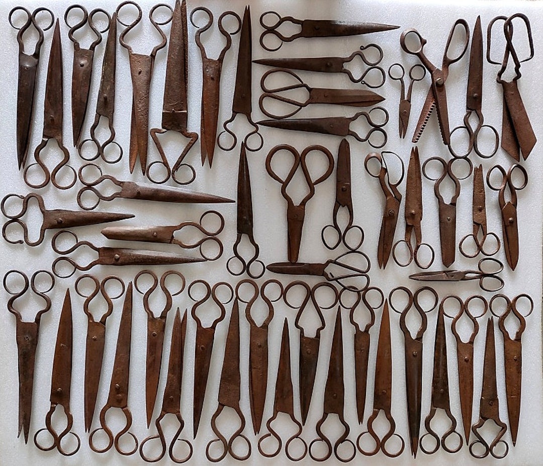 Old Iron Scissors Hand Forged Iron Scissor Cutting Tool Antique Steel ...