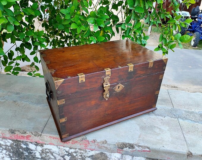 Antique Wooden Merchant Box Hand Crafted Unique Original Brass Work ...