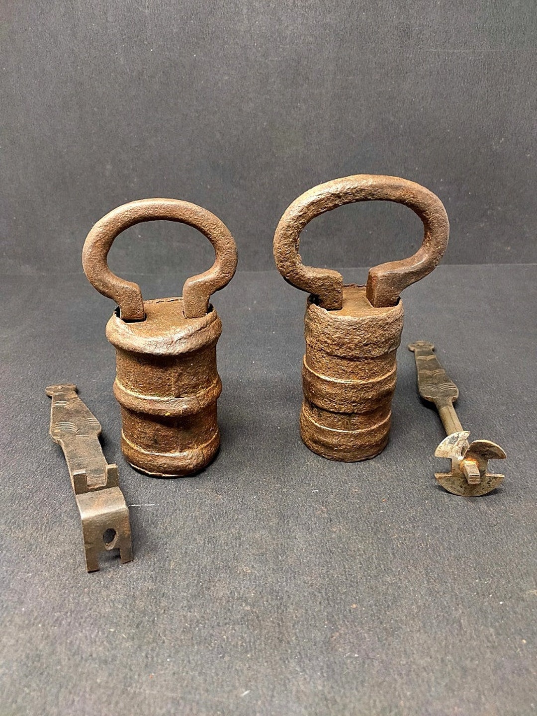 Antique Iron Tribal Padlock Old Hand Forged Strip System Lock Barrel ...