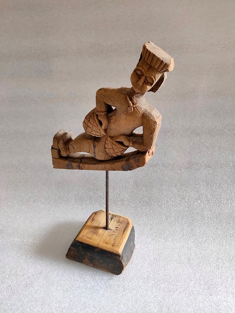 Vintage Rare Wooden Musician Statue Old Hand Carved Man Figure ...
