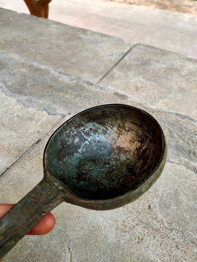 Antique Brass Spoon Vegetable Spoon Hand Made Hammered Design Spoon Old ...