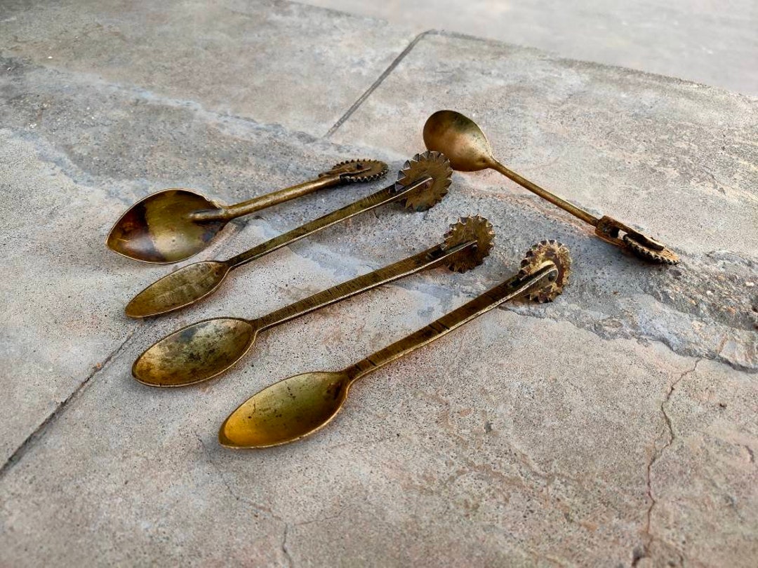 Antique Brass Spoon Vegetable Spoon With Cutter Spoon Old - Etsy