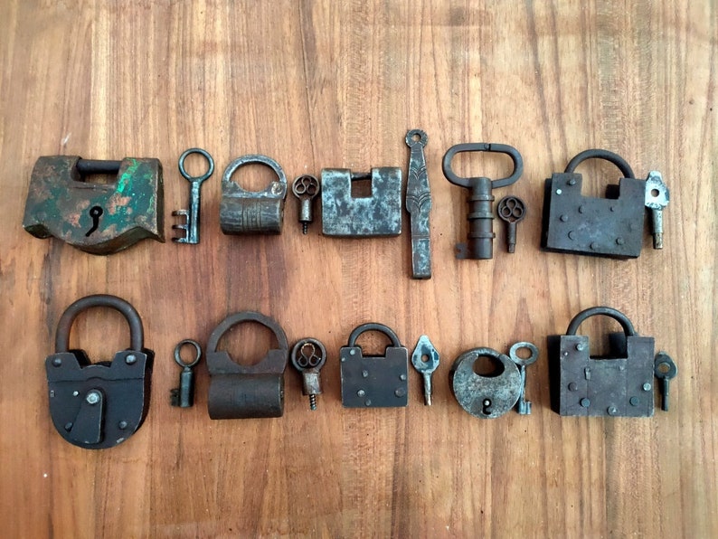 Antique Iron German Lock Tribal Lock Barrel Shape Padlock Strip System ...