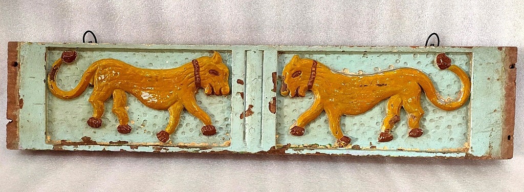 Antique Wooden Lion Carved Wall Panel Door Panel Lion Figure Carved ...