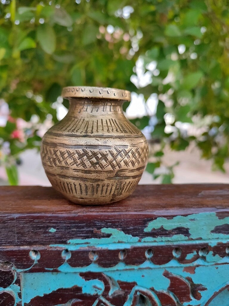 Antique Brass Holy Water Pot Old Hand Carved Engraved Pot Vessel ...