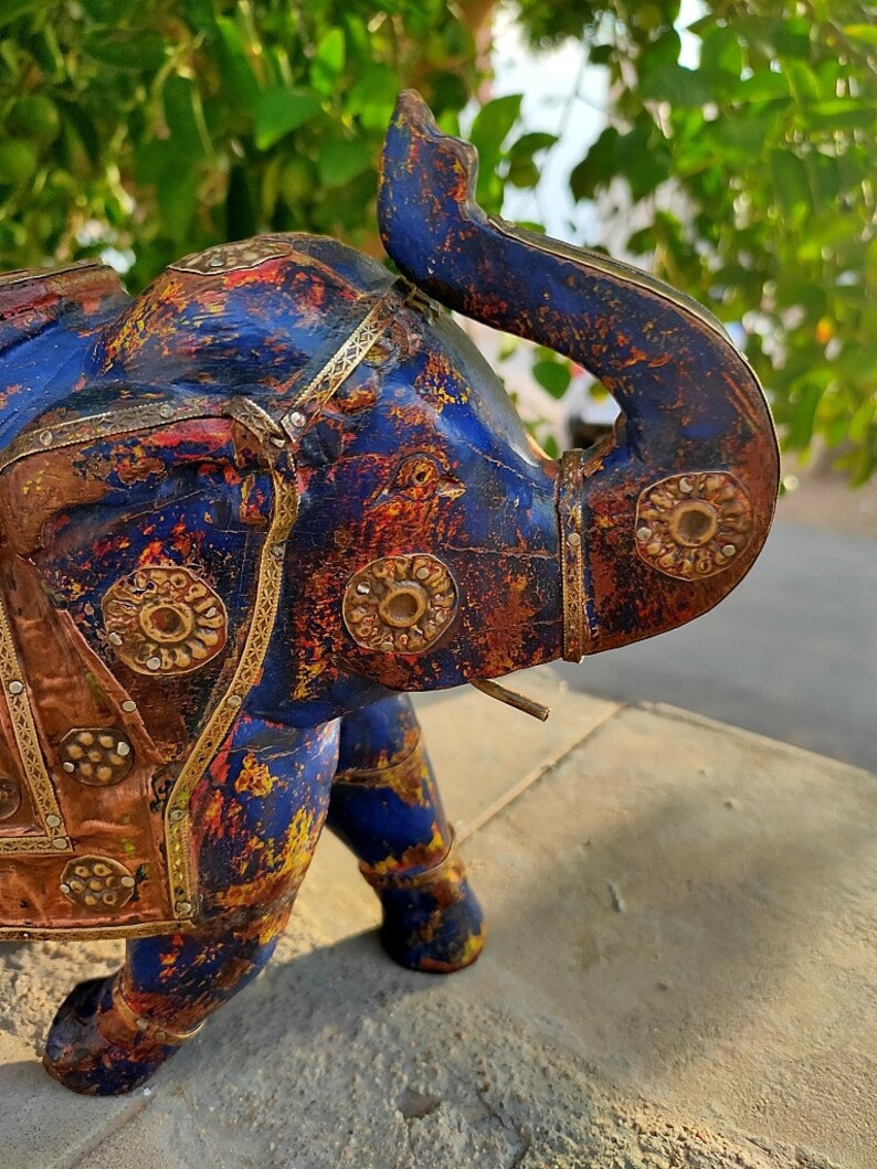 Antique Wooden Elephant Statue Hand Carved Copper Work - Etsy