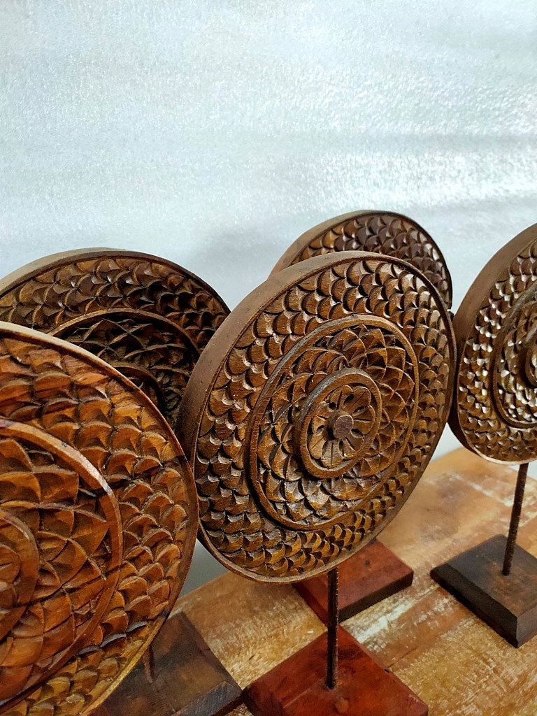 Old Wooden Mandala on Stand Hand Carved Wooden Mandala Unique Floral ...