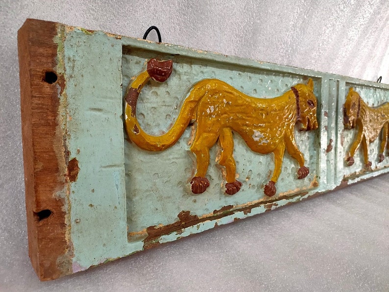 Antique Wooden Lion Carved Wall Panel Door Panel Lion Figure Carved ...