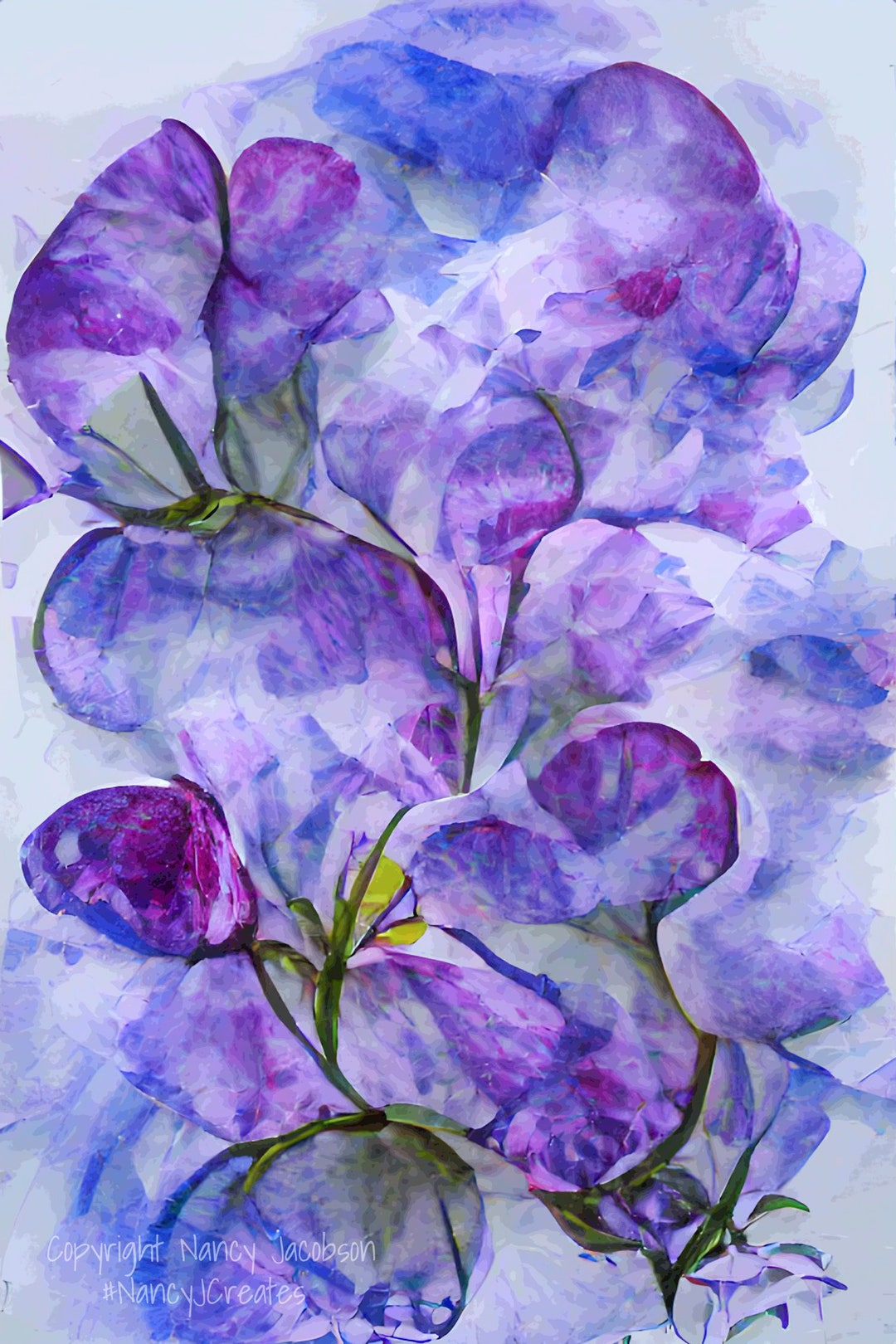 Violet Botanical Digital Art, Spa Art, Fluid Art, Abstract Wall Art ...