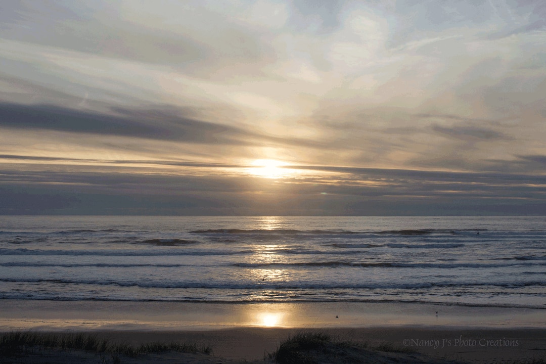 Ocean Decor Sunset Photography ~ Blue Gray Coastal Art, Reflected ...