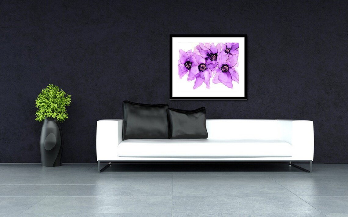 Purple Flower Art Print From My Original Alcohol Ink Painting, Plum ...