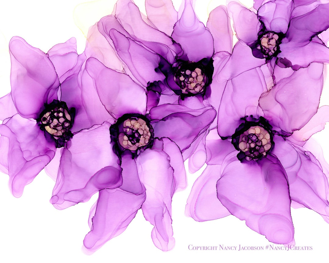 Purple Flower Art Print From My Original Alcohol Ink Painting, Plum ...