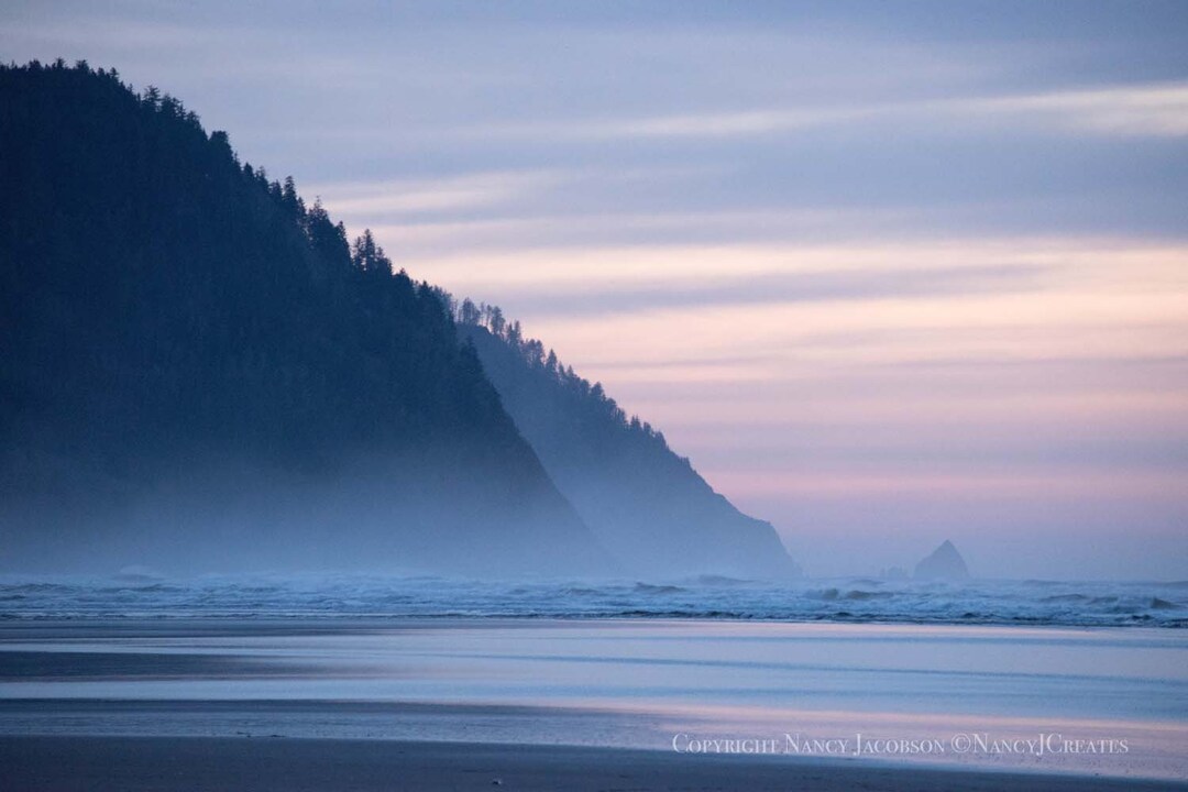 Hazy Mist Over Beach Print ~ Lavender Blue Pale Pink Coastal Wall Art ...