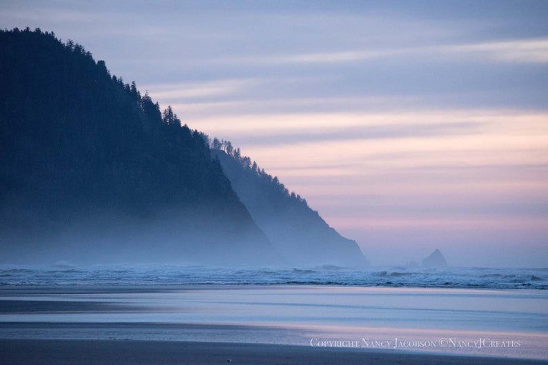 Hazy Mist Over Beach Print ~ Lavender Blue Pale Pink Coastal Wall Art ...