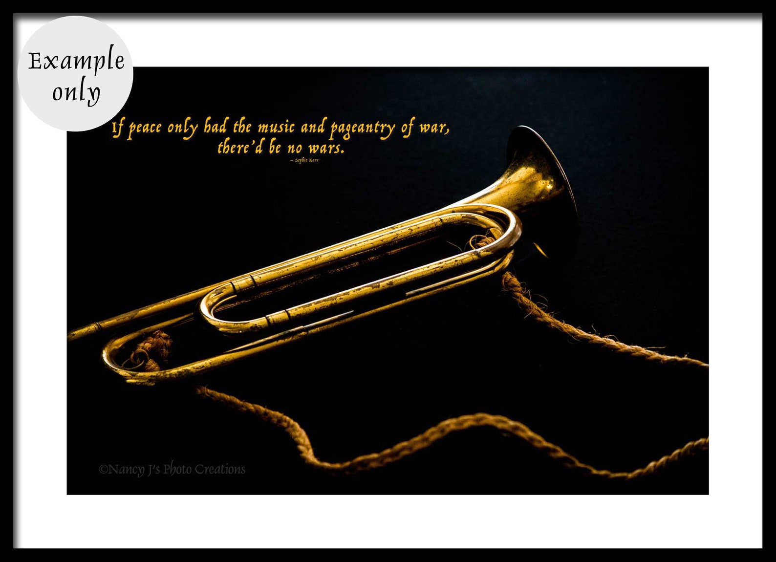 Antique Bugle Wall Art, Inspirational Quote About Peace, Minimalist ...