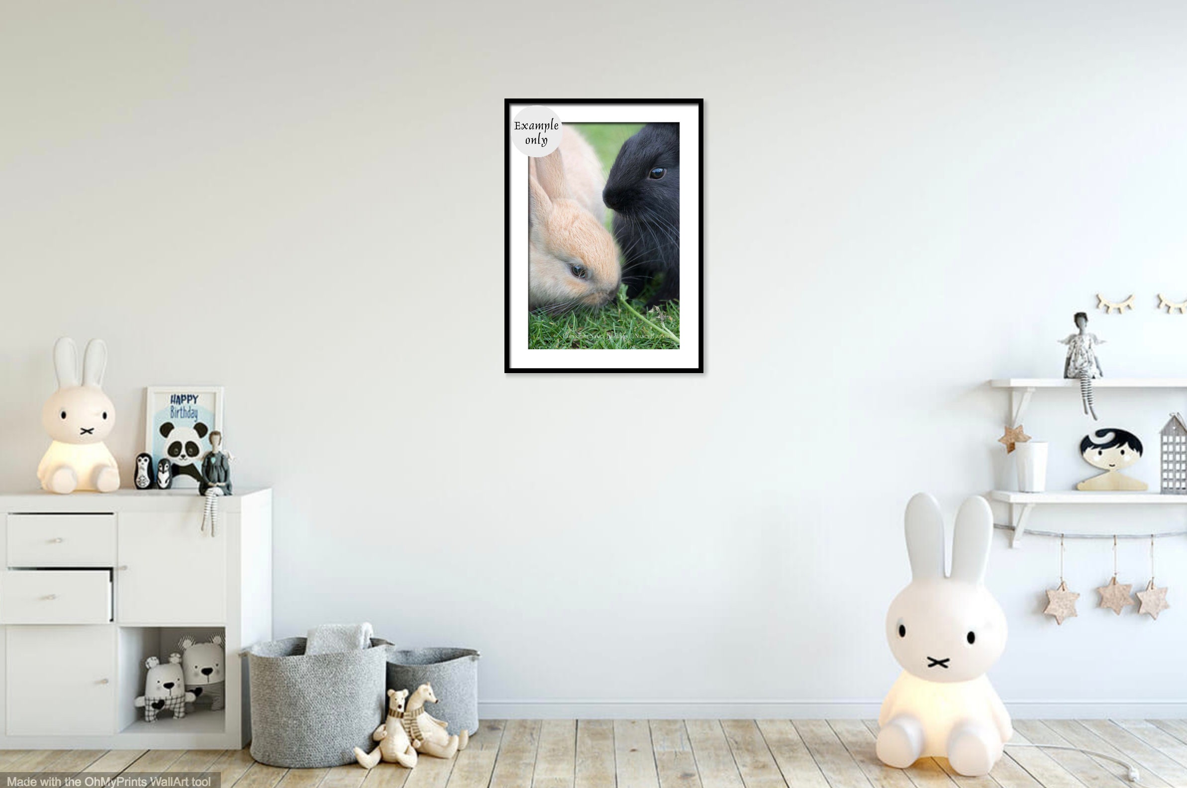 Picture of Cute Bunny Rabbits in Grass, Nursery Wall Art, Blond and ...