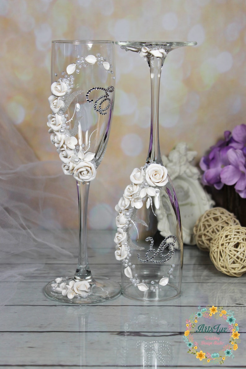 Personalized Wedding Champagne Glasses With White - Etsy Personalized Wedding Champagne Glasses With White - Etsy