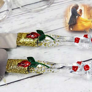 Beauty and the Beast Enchanted Rose Wedding Set - Red Roses Champagne ...
