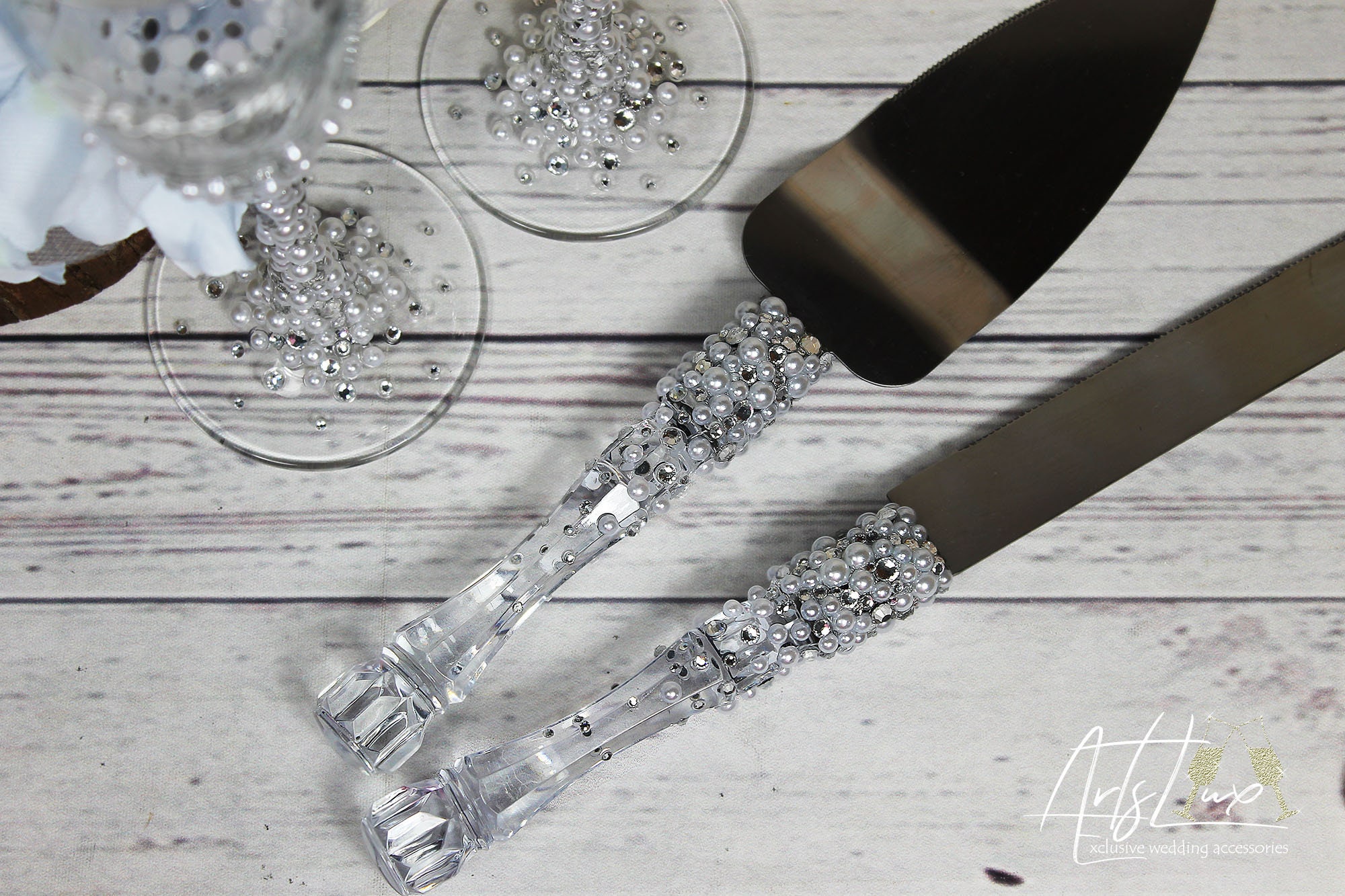 Pearls&rhinestones Wedding Cake Server Set-cake Server and | Etsy