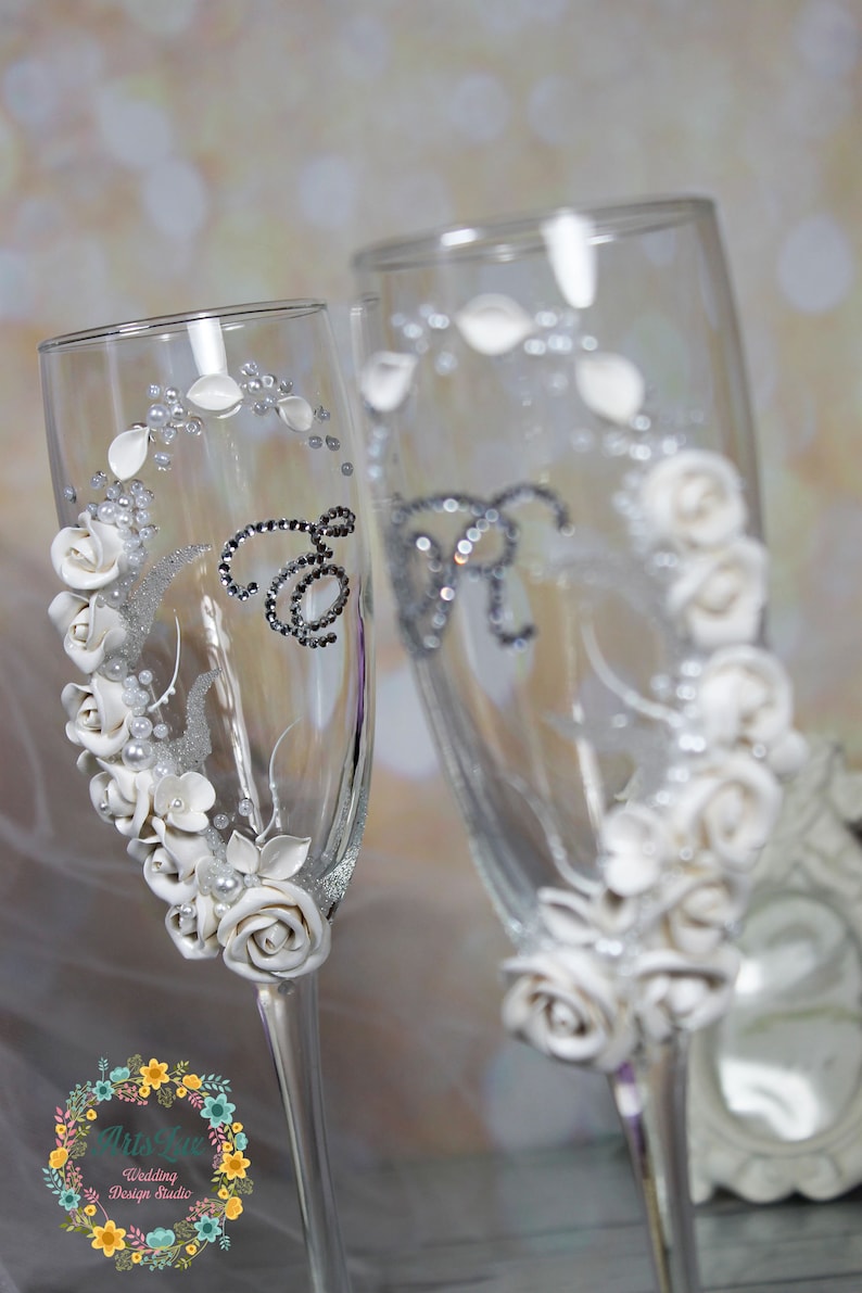 Personalized Wedding Champagne Glasses With White - Etsy Personalized Wedding Champagne Glasses With White - Etsy