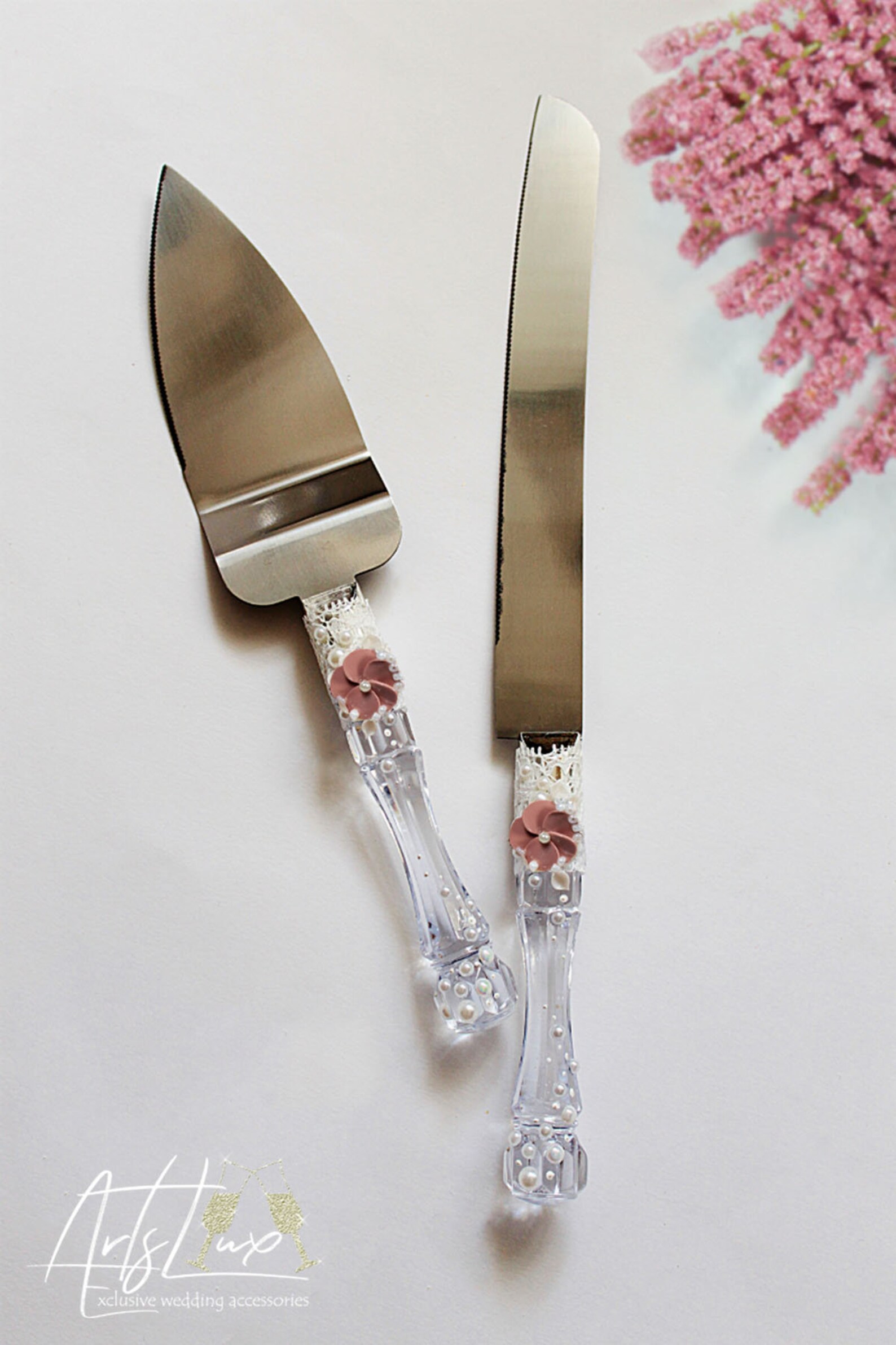 Wedding Cake Knife Set With Ivory Flowers-wedding Cake Server | Etsy