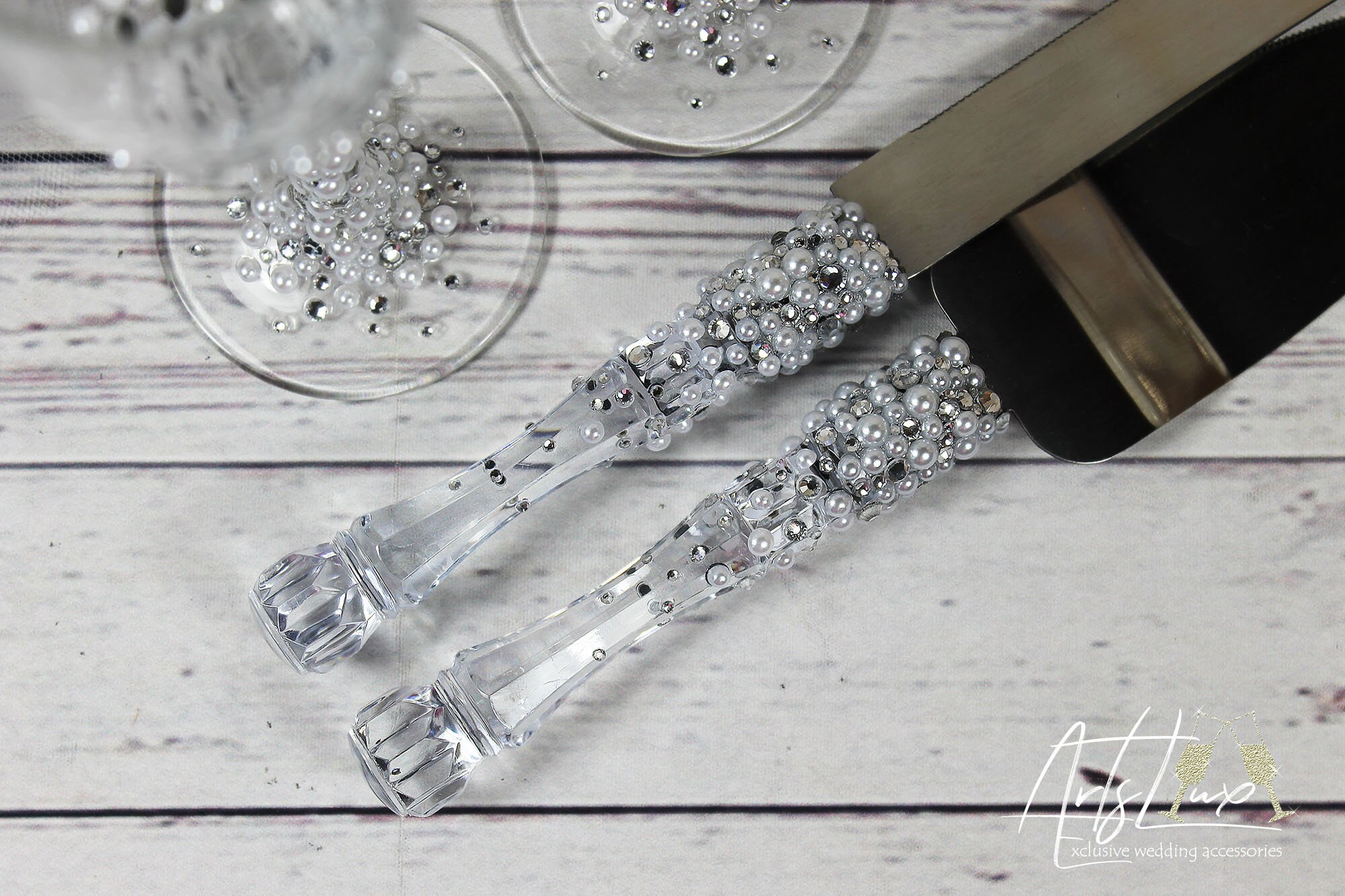 Pearls&rhinestones Wedding Cake Server Set-cake Server and | Etsy