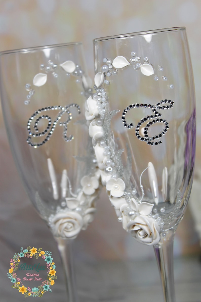 Personalized Wedding Champagne Glasses With White - Etsy Personalized Wedding Champagne Glasses With White - Etsy