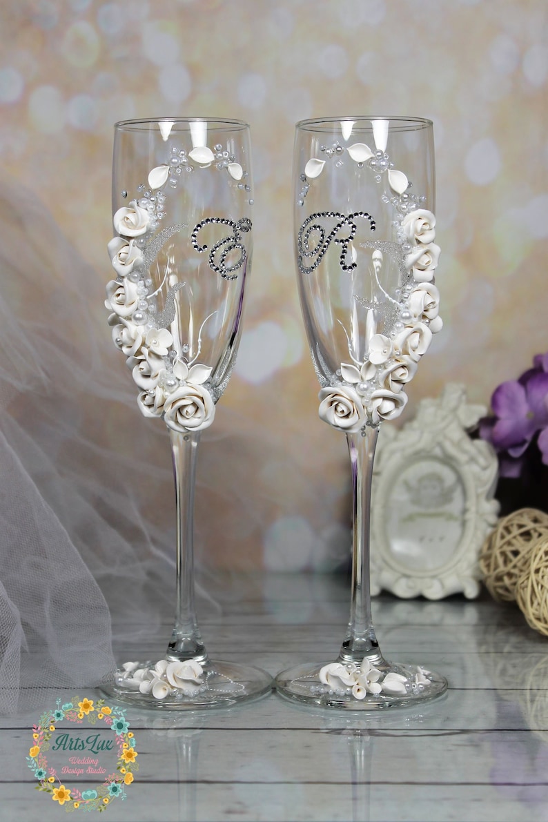 Personalized Wedding Champagne Glasses With White - Etsy Personalized Wedding Champagne Glasses With White - Etsy