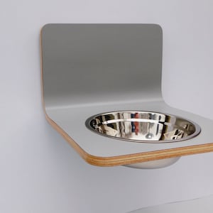 Single & Double Bowl Wall Mounted Wooden Dog Bowl Holder / Floating Dog ...