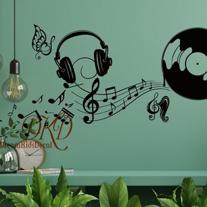 Music Record Player Musical Ornament Music Wall Decal Headphone ...