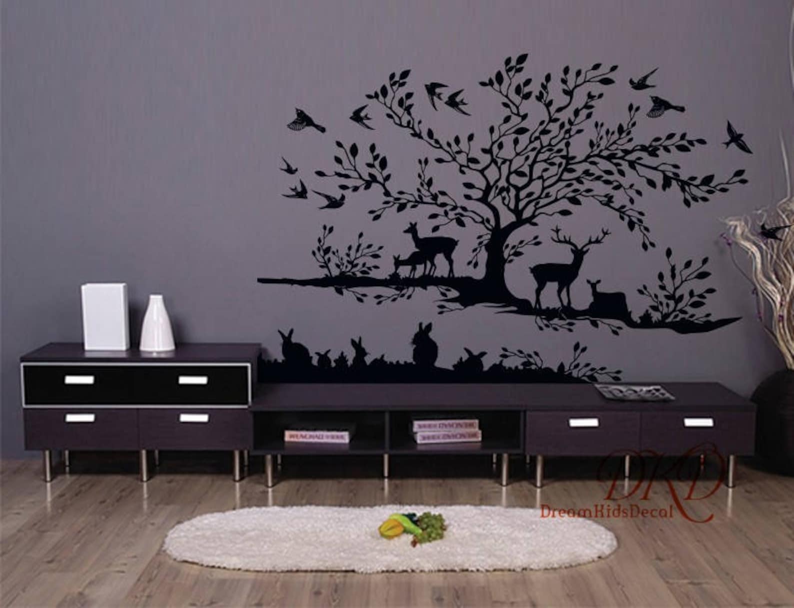 Tree Wall Decal Woodland Wall Decor Grey Birch Tree With - Etsy