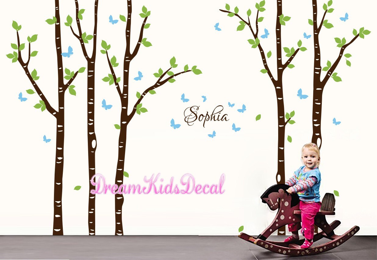 Birch tree and Custom Name Decal baby nursery tree wall | Etsy