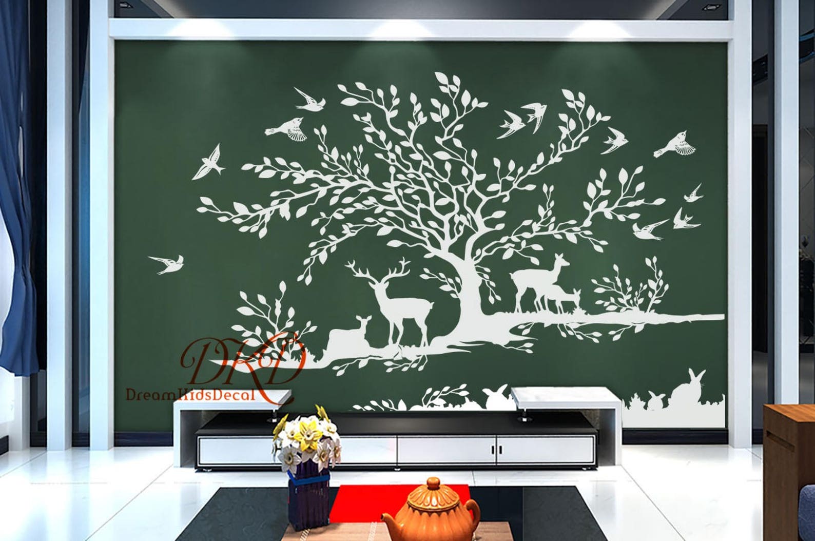 Tree Wall Decal Woodland Wall Decor Grey Birch Tree With | Etsy
