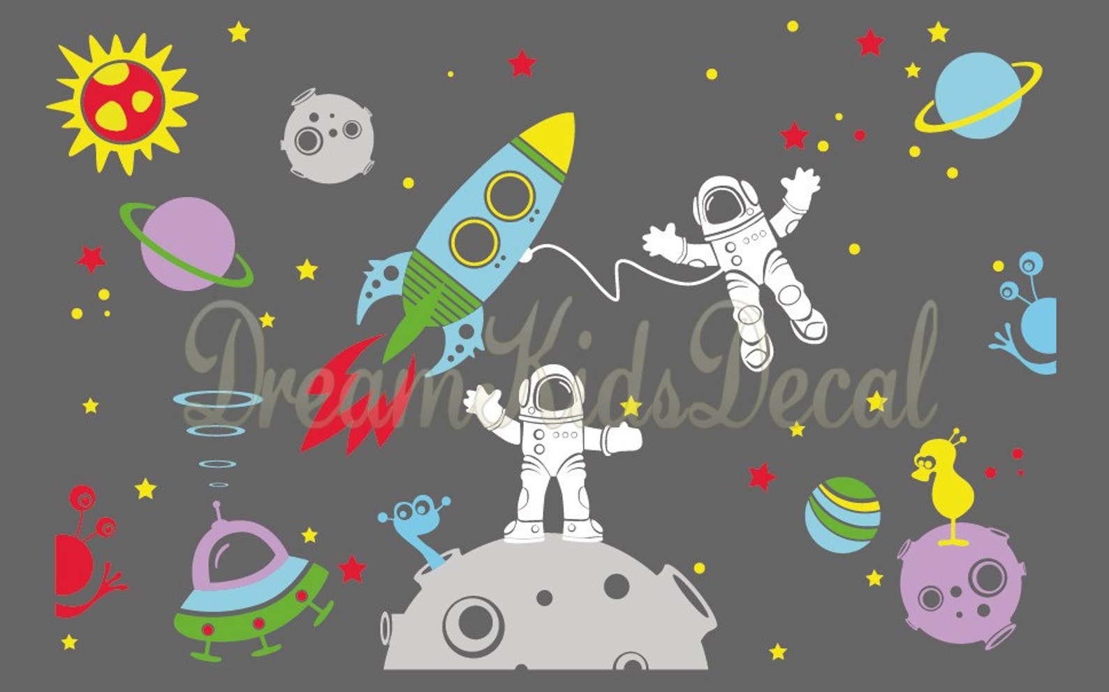 Outer Space Wall Decals Aliens Wall Decal Rocket Ship Wall - Etsy