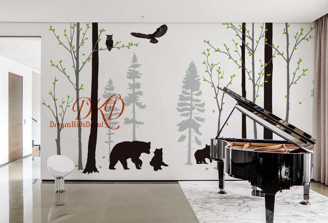 Woodland Forest Pine Trees Wall Decal for Baby Nursery Owl - Etsy