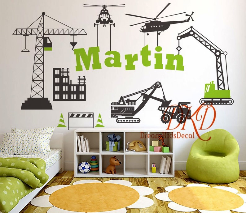 Crane Construction Vehicle Plane Wall Decal Sticker Set, Dum Trucks ...