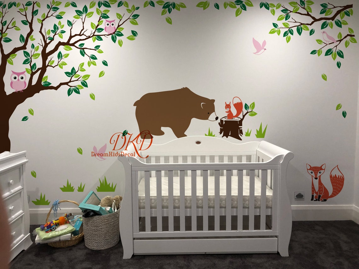 Woodland Nursery Wall Decals, Forest Animals, Large Tree Vinyl Decor - Etsy