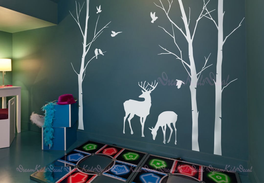 Birch Tree Deer Vinyl Wall Decals, Nursery Wall Stickers - Etsy