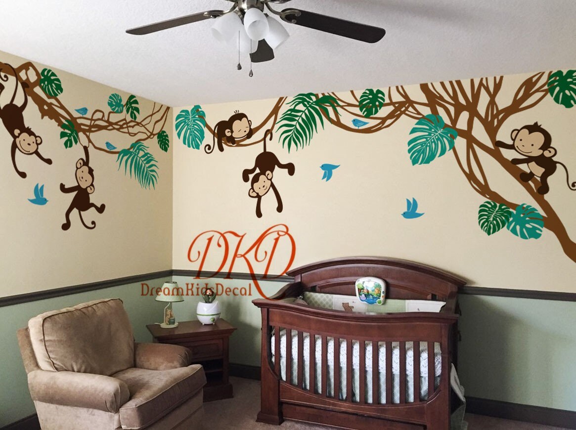 Monkeys Hanging on a Tree Wall Decals Safari Nursery Decor | Etsy