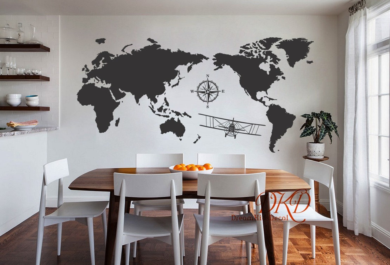 Large World Map Decal Compass Wall Decal Airplane Wall - Etsy