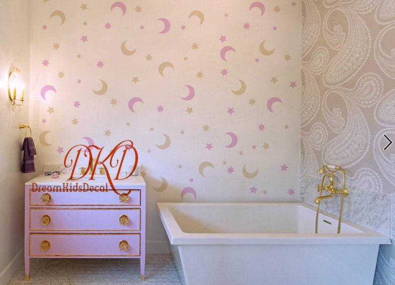 Moon With Stars Sticker, Half Moon Decal for Nursery, Accent Wall ...