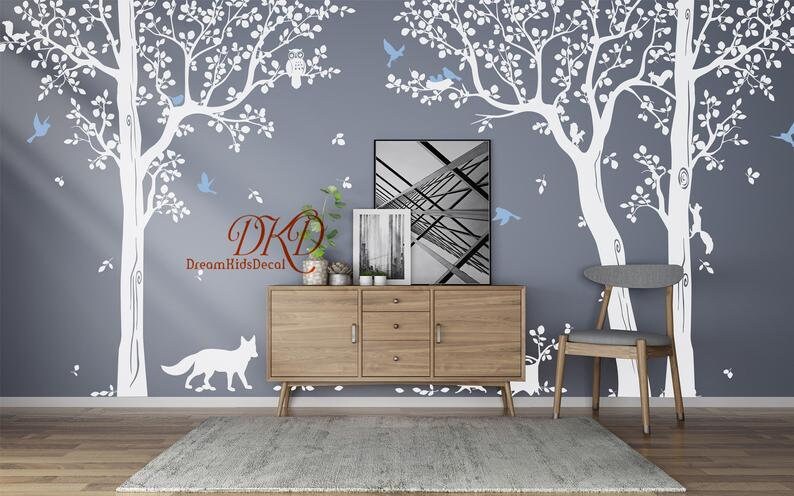 Wandtattoo Baum Wandsticker Set Bäume mit Eule - Etsy.de